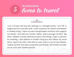 5 Stunning Matrimonial Profile Description Samples | Lovevivah ...